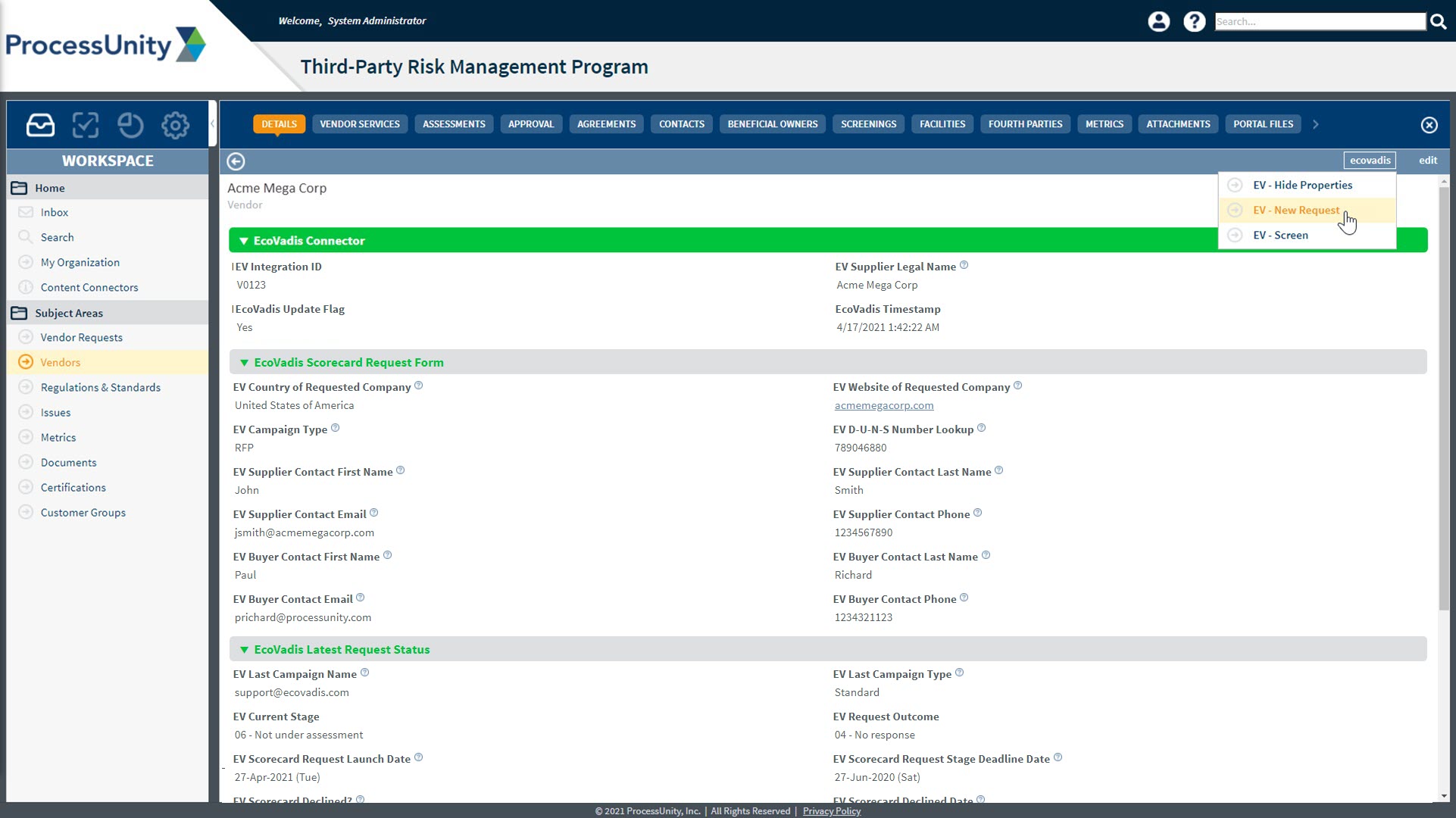 Vendor ESG Intelligence with EcoVadis | | ProcessUnity